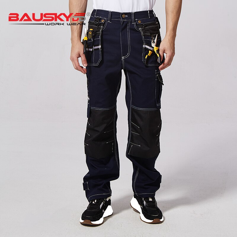100% Cotton Workwear Men Work Cargo Pants Grey Blu... – Vicedeal