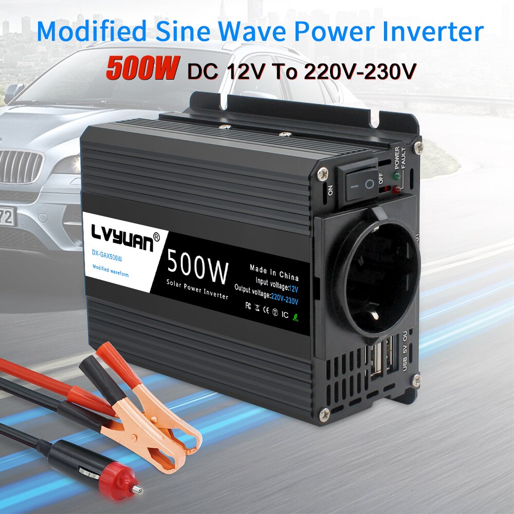 DC 12V To AC 220V 500W EU Car Inverter EU Socket I... – Grandado