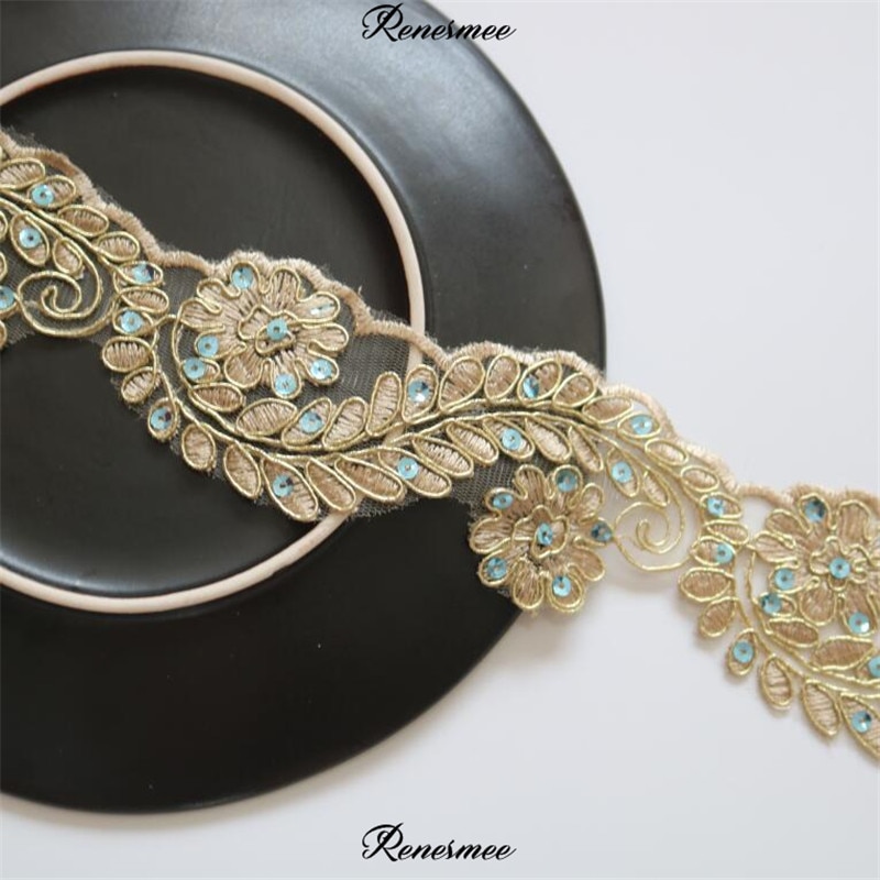 2yards Gold Thread Lace Flower Applique Trim Edges... – Grandado