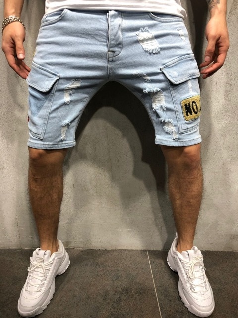 Summer Ripped Embroidery Men's Stretch Short Jeans... – Grandado