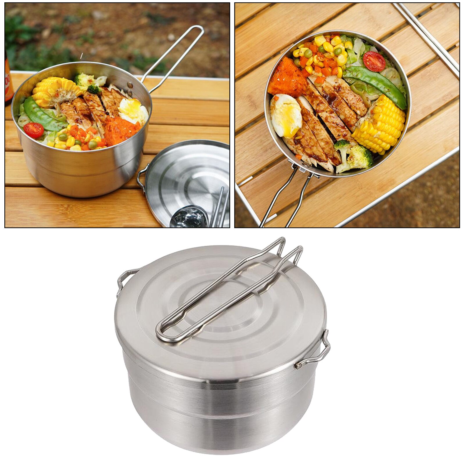 Camping Cooking 1.5L Stainless Steel Pot with Fold... – Grandado