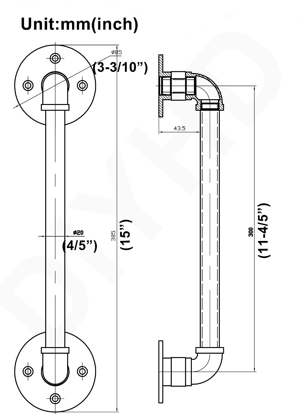 DIYHD 15" rustic black pipe one side handle barn w... – Grandado