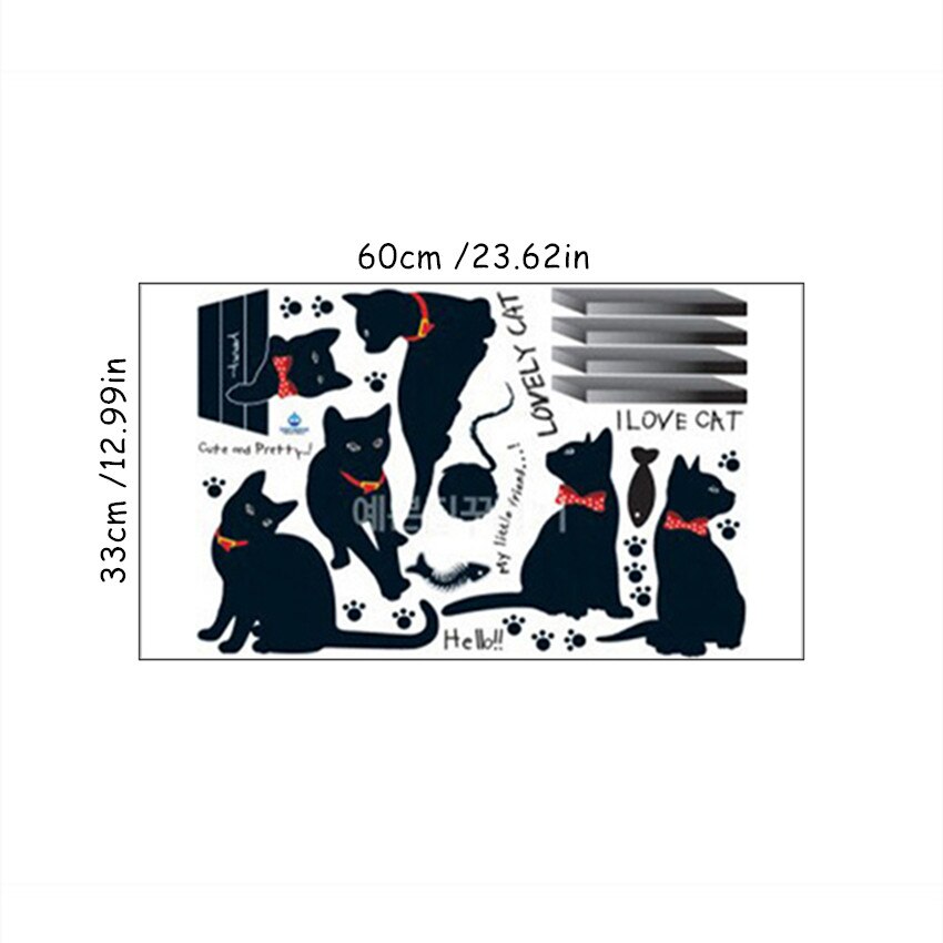 I love cute Cat cartoon wall decals 3d vinyl mural... – Vicedeal