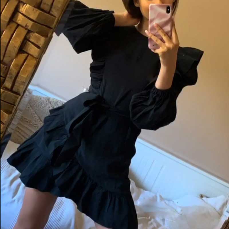 BOHO INSPIRED black ruffle women dress long sleeve... – Grandado
