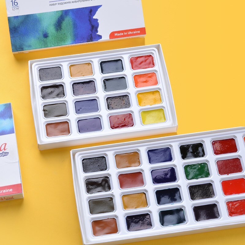 16/24 color solid watercolor paint set white night... – Grandado