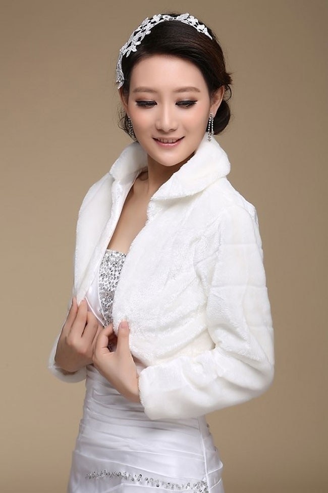 Faux Fur Wedding Shawl Wrap Shrug Jacket Long Slee... – Grandado
