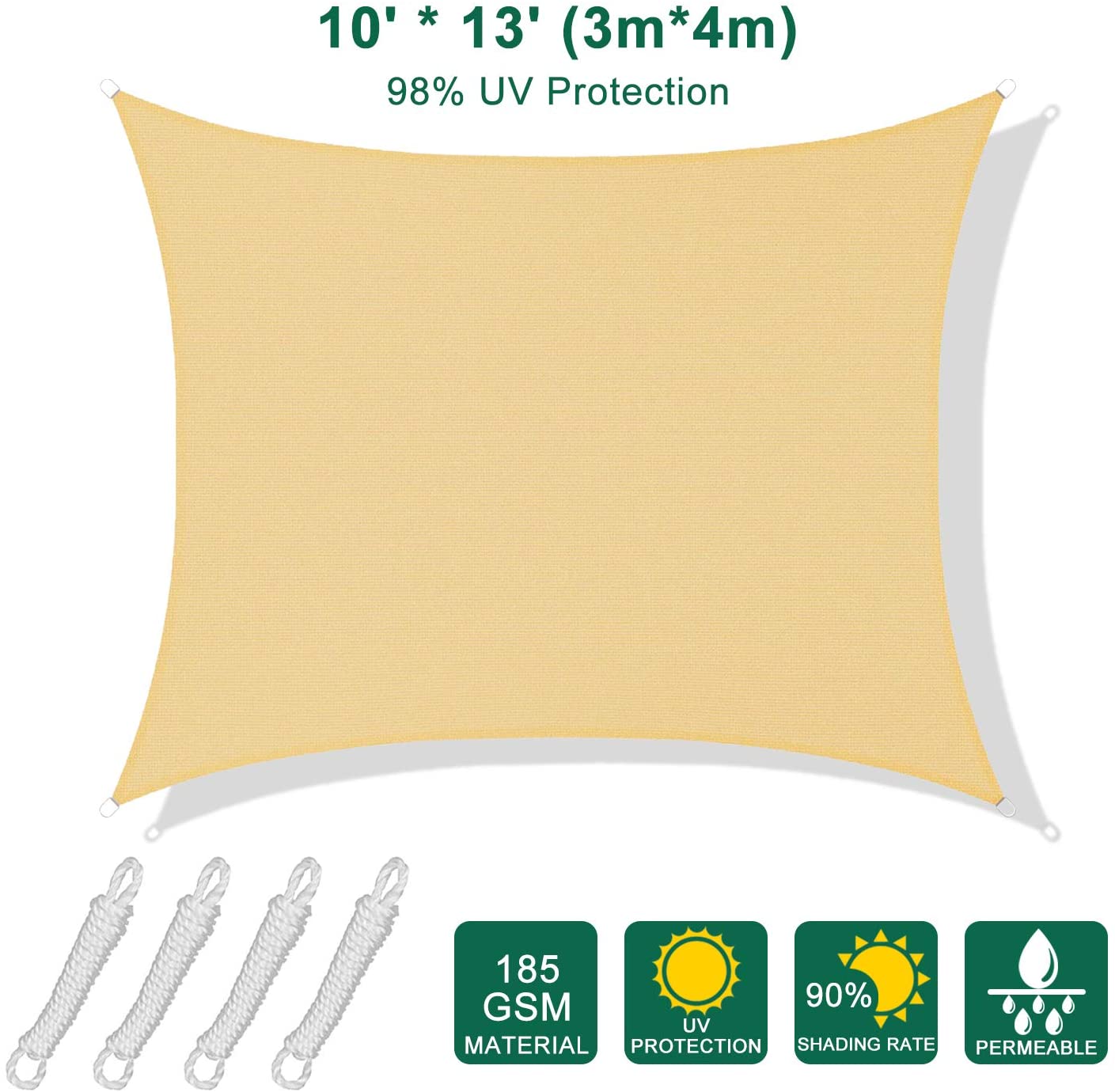 3*4m Rectangle Shade Sail Canopy UV Resistant,Bloc... – Grandado