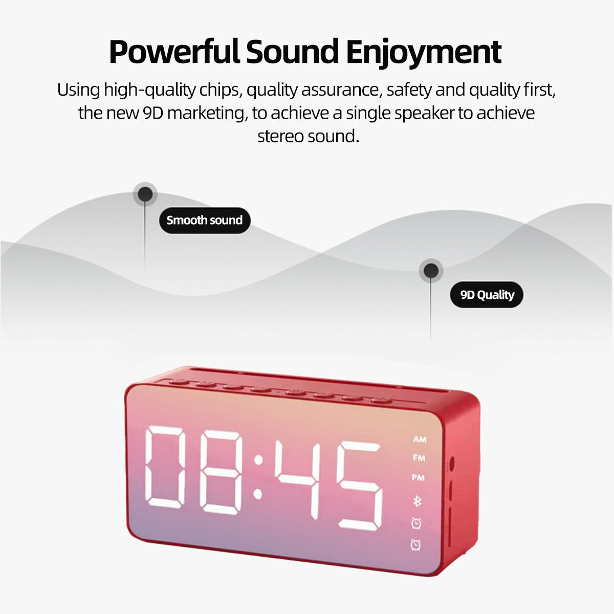 Subwoofer Speaker Wireless Mirror Alarm Clock Blue... – Grandado