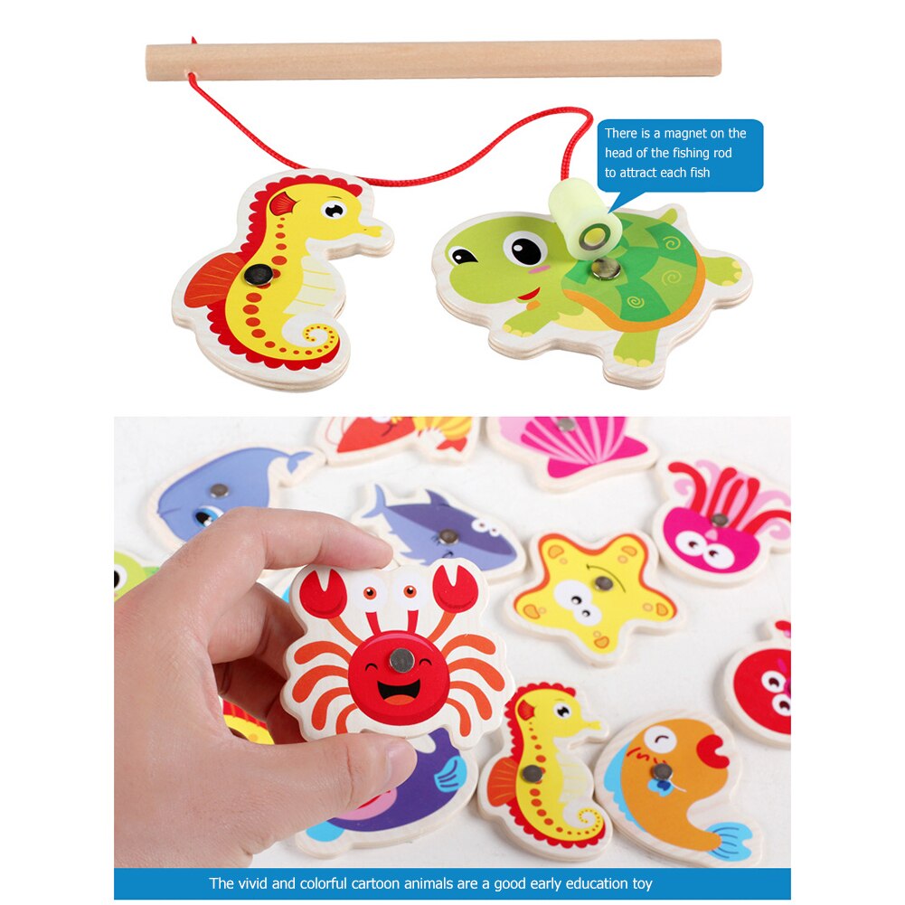 Wooden Two-Pole Sea Animal Fishing Magnetic Toys S... – Vicedeal