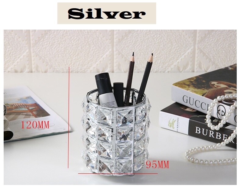 Round square crystal glass pen holder metal orname... – Grandado