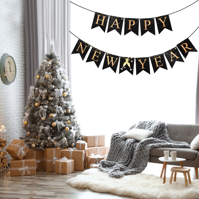 JQSYRISE 1Set Black Happy Year Banner Year Party B... – Vicedeal