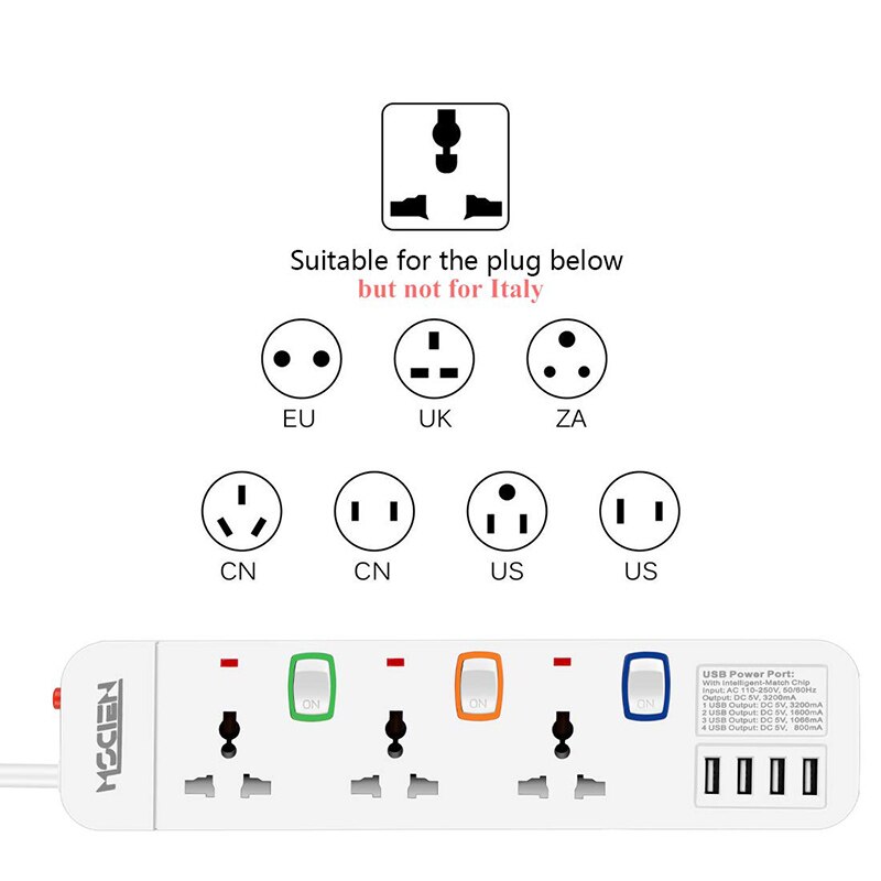 Extension Sockets with USB EU 3 Way Individually S... – Grandado