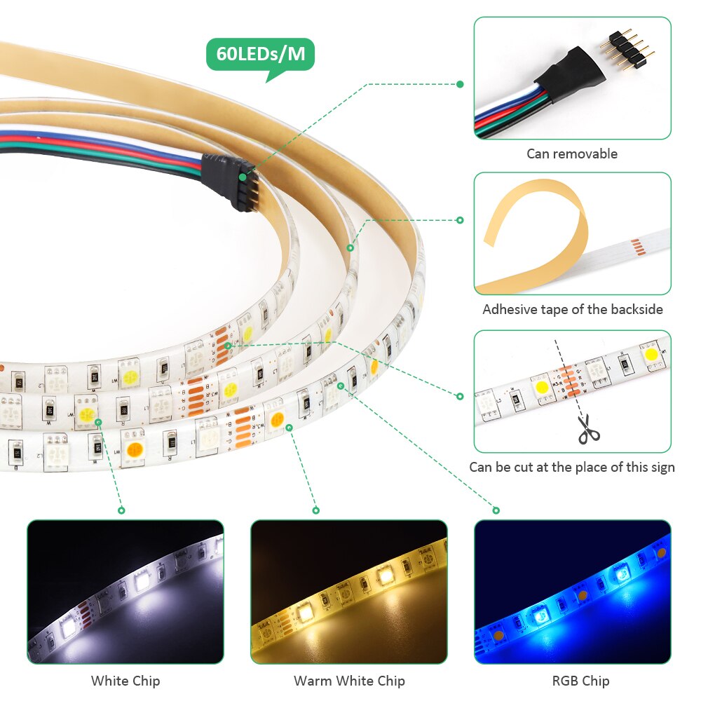 COOLO SMD5050 RGB LED Strip Licht 5M 10M 60 LEDs/m... – Grandado