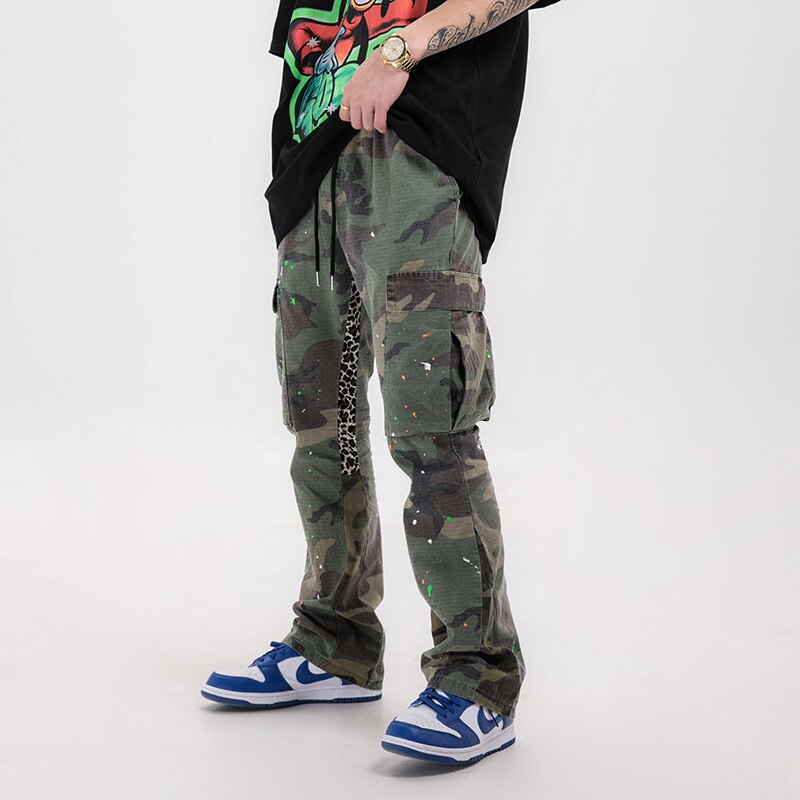 Hip-hop Distressed Camouflage Splash Flared Pants ... – Grandado