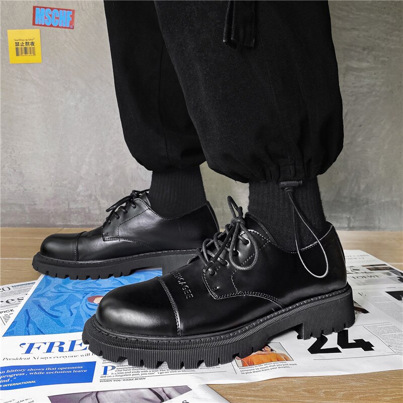 Men's Shoes Spring Leather Shoes Black Thick-s... – Grandado