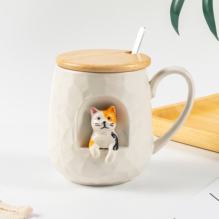 430ml Cute Animals Relief Ceramics Mug With Lid an... – Vicedeal