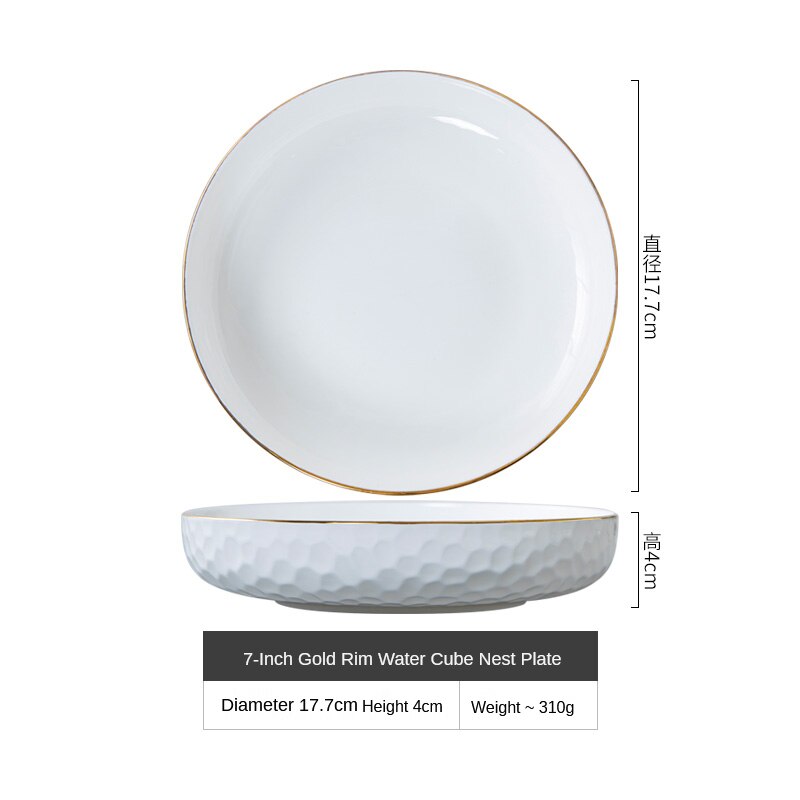 Golden Rim Bone China Dinner Plate Household White... – Grandado