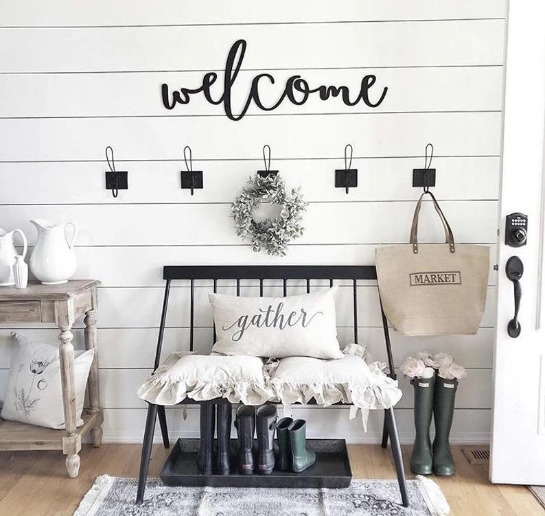 Wood Welcome Script Word Sign Art Rustic Cursive W... – Vicedeal