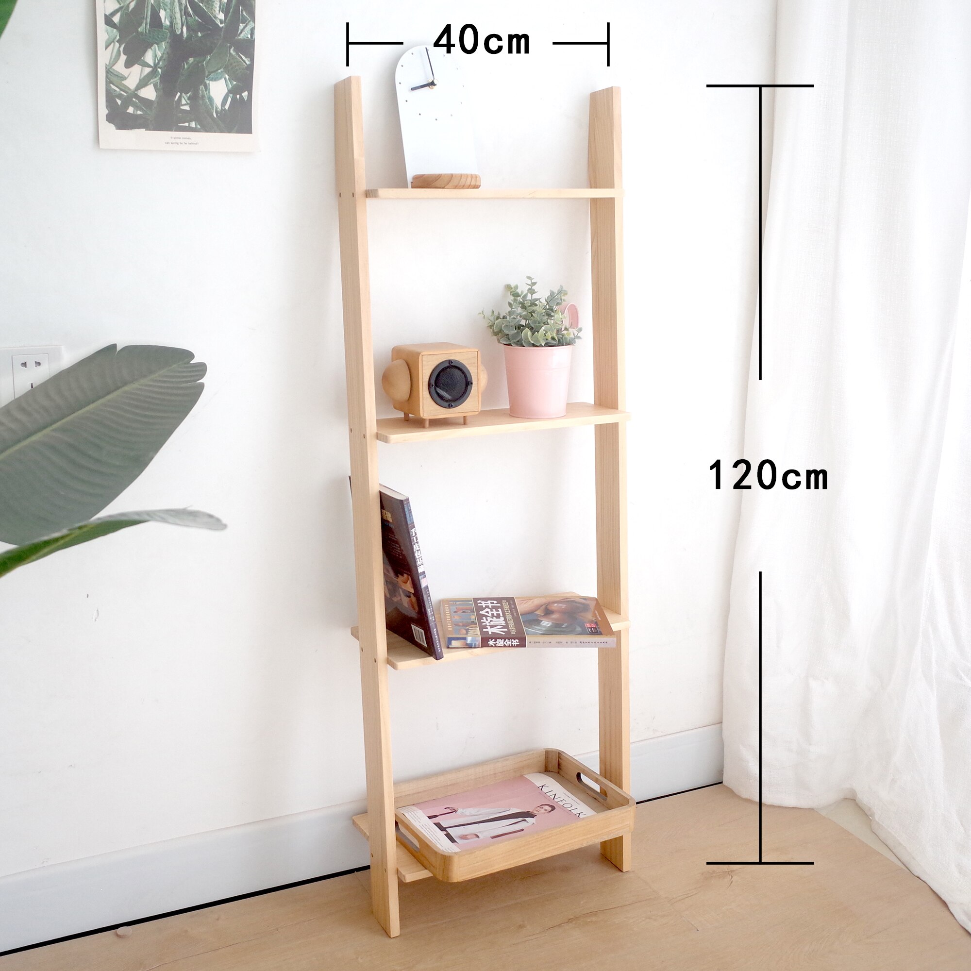 Nordic solid wood floor trapezoidal shelf against ... – Grandado