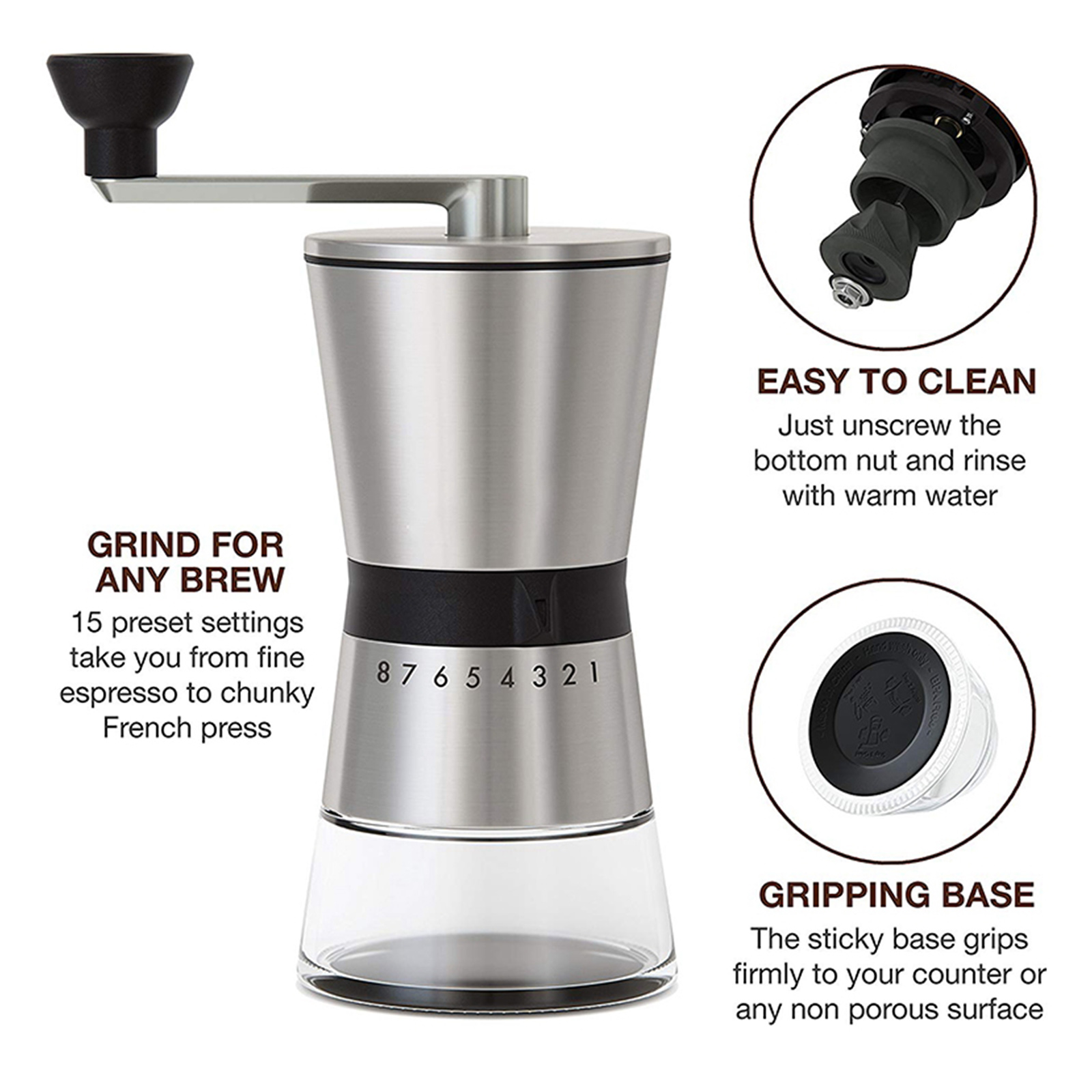 Durable Manual Coffee Grinder with Adjustable 8 Se... – Grandado