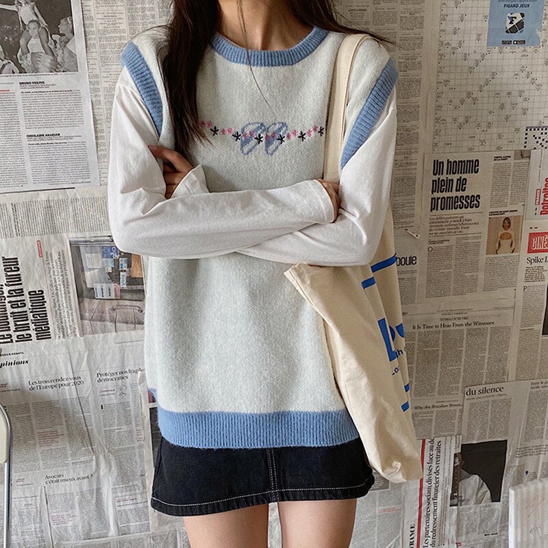 autumn preppy style o neck round floral color patc... – Grandado