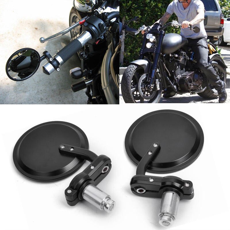 Black Motorcycle Round 7/8" Bar End Rearview Side ... – Grandado
