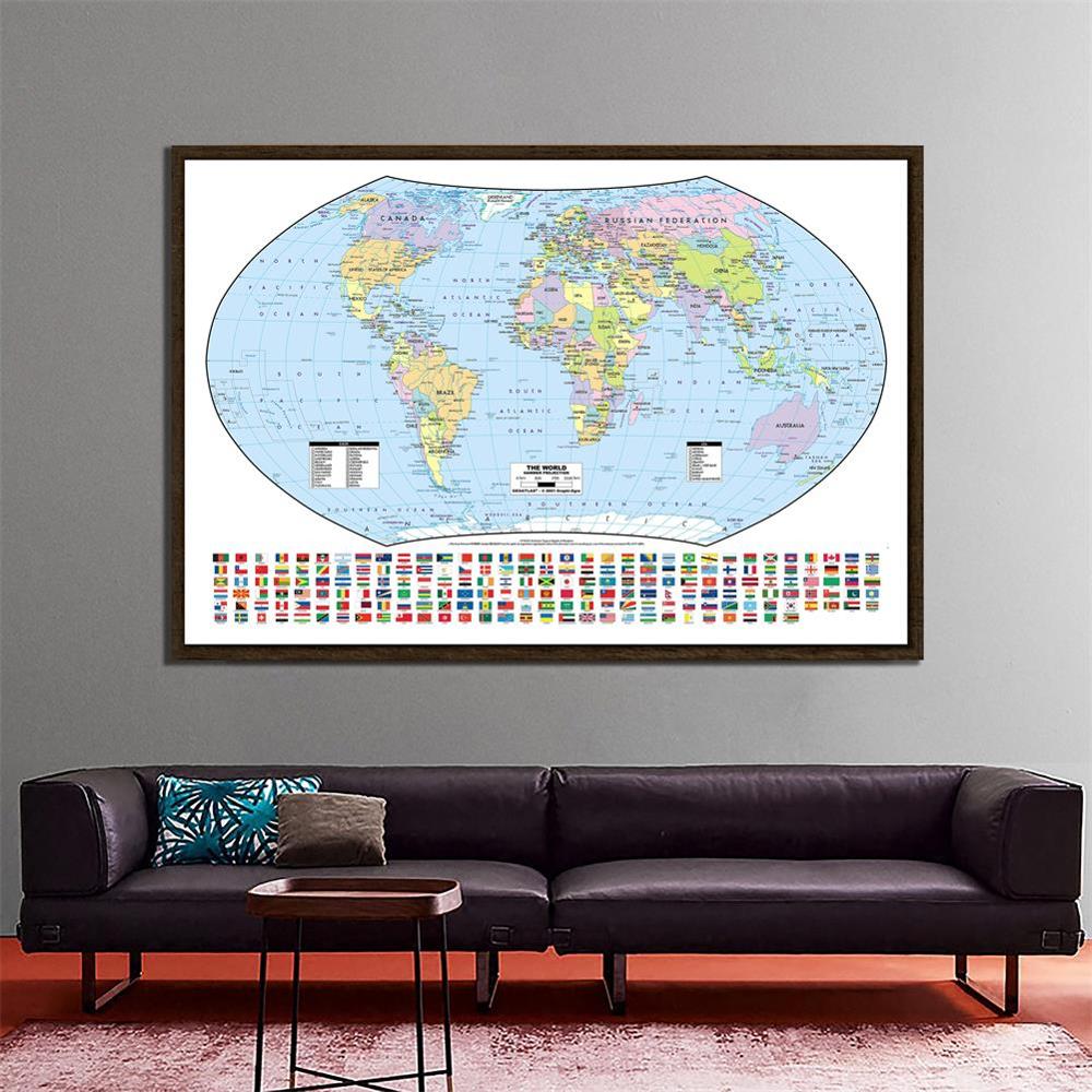 The World Hammer Projection Map With National Flag... – Grandado