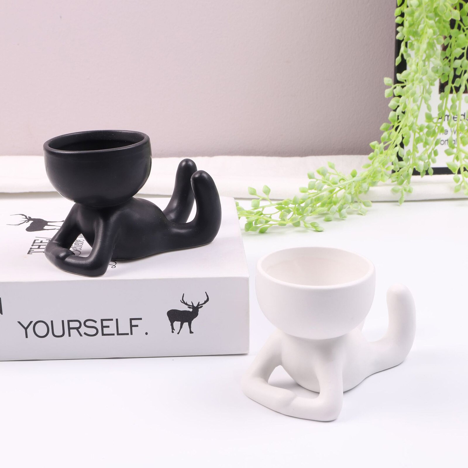 Humanoid Ceramic Flower Pot Plant Pot Ceramic Craf... – Grandado