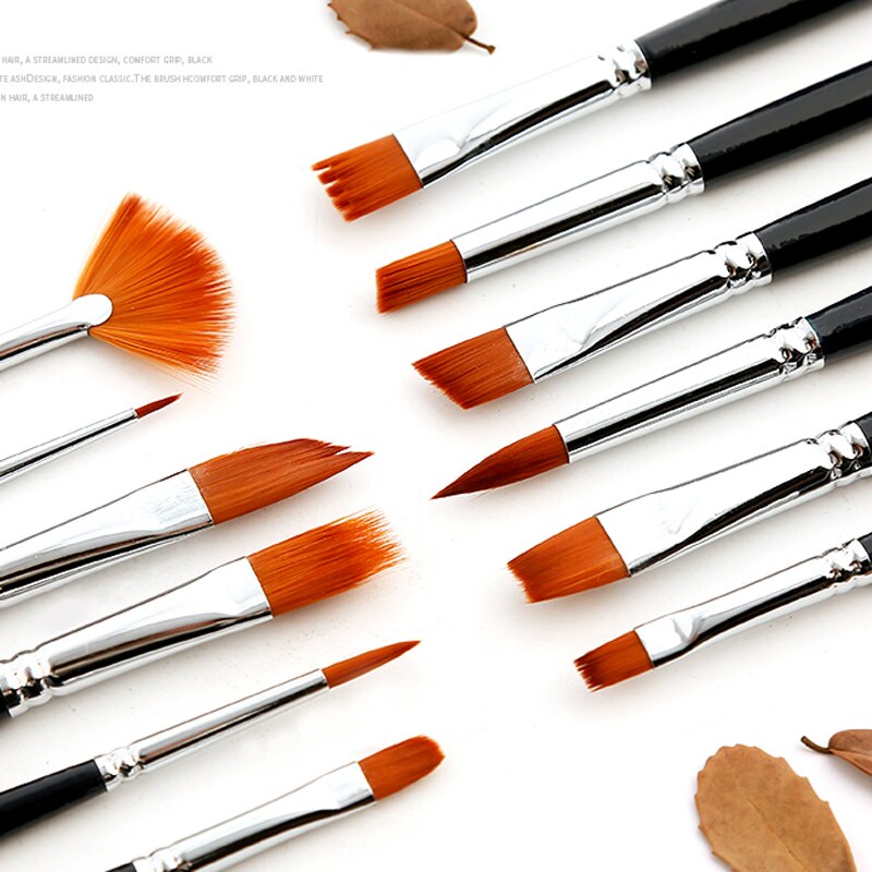 Art Watercolor Paint Brush Set 12 Pcs Nylon Hair P... – Grandado