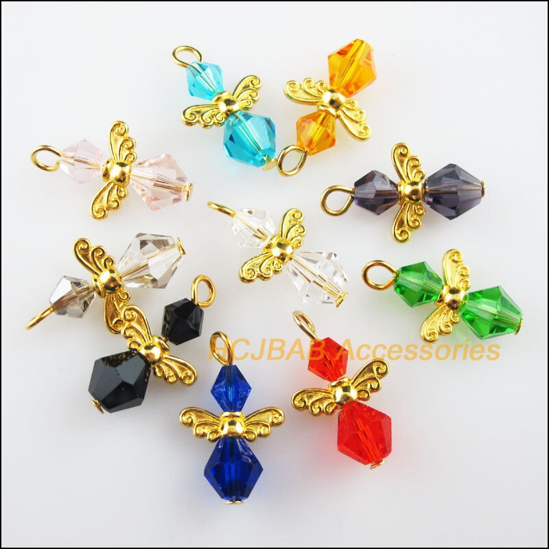 20Pcs Gold Color Wings Mixed Crystal Beads Angel C... – Grandado