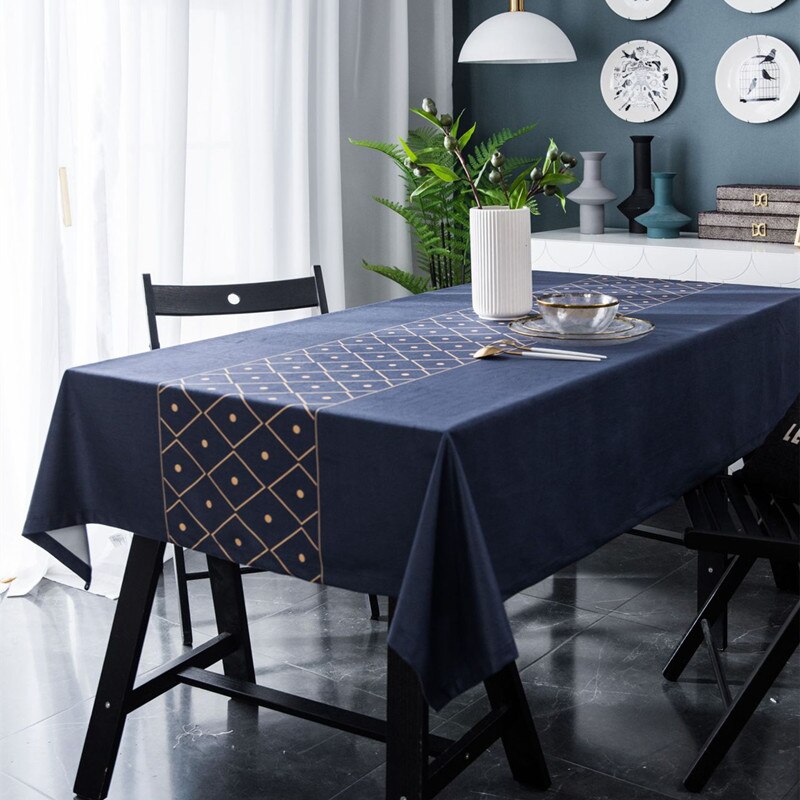 Blue Tablecloth Gold Dots Table Cover Mantel De Me... – Grandado