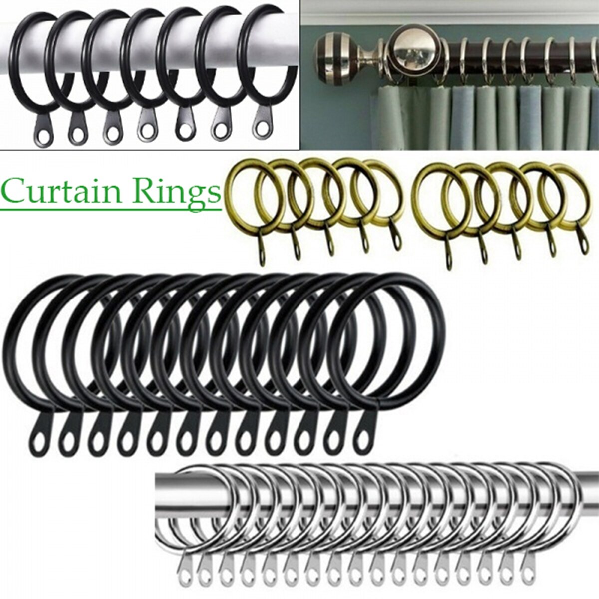 Metal Curtain Rings Hanging Hooks for Curtains Rod... – Vicedeal