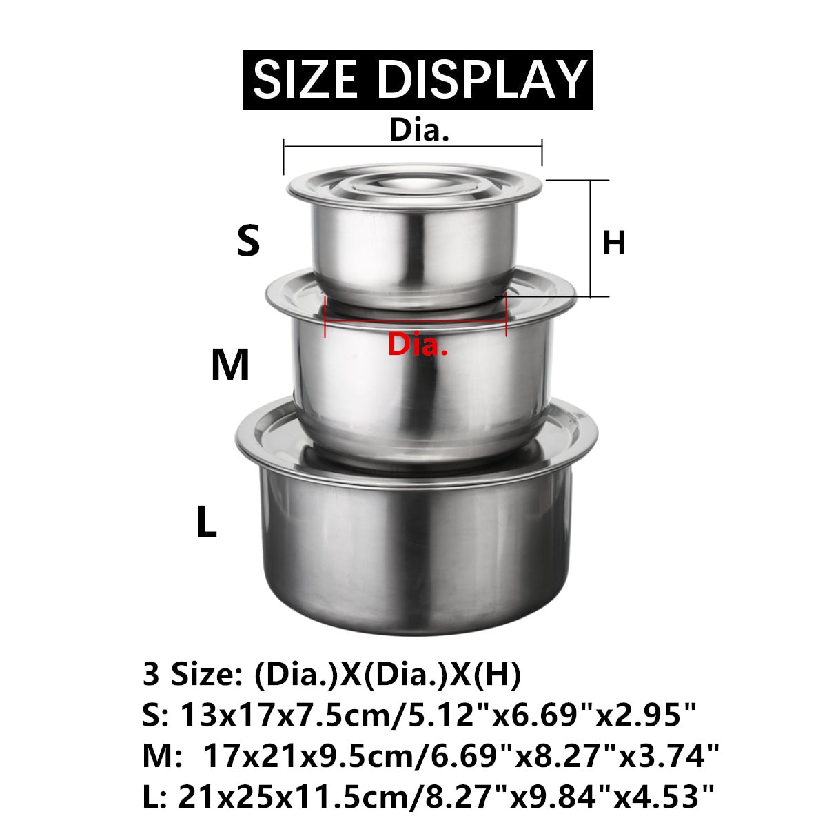 3PCS Stainless Steel Cooking Stock Pots Set Stainl... – Vicedeal