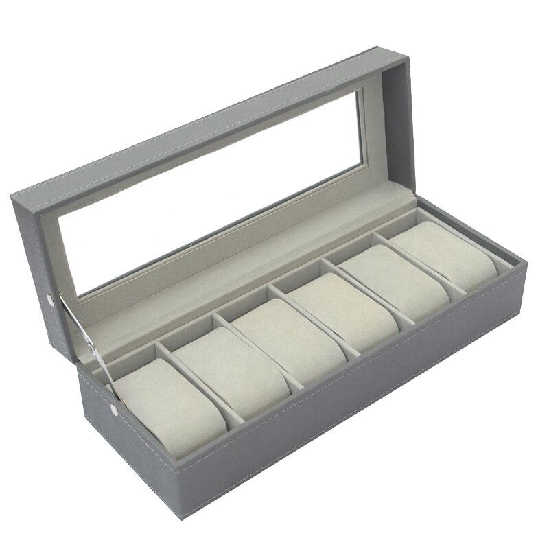 6 Slots PU Leather Watch Display Case, Glass Toppe... – Vicedeal