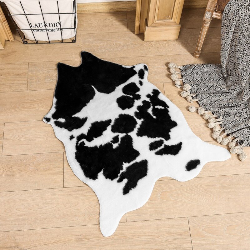 Realistic Black and White Cow Print Area Rug for a... – Vicedeal
