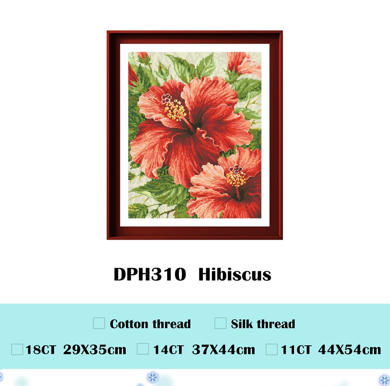Hibiscus cross stitch kit flower 18ct 14ct 11ct un... – Grandado