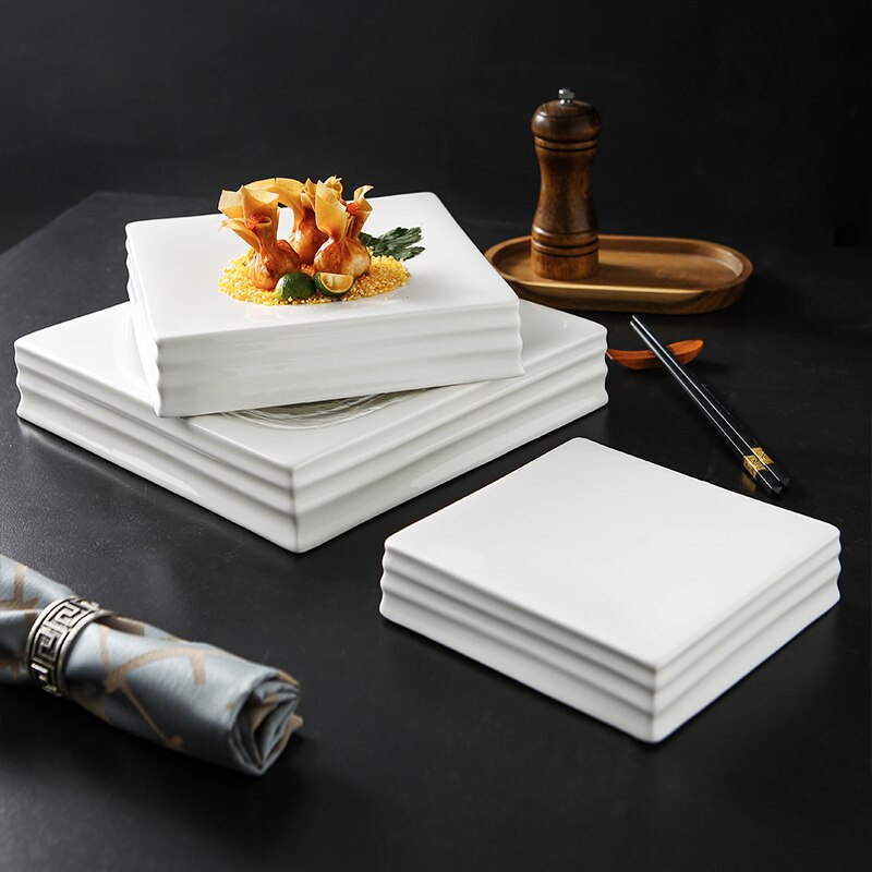 Pure White Square Cake Snack Ceramic Plate Horizon... – Grandado