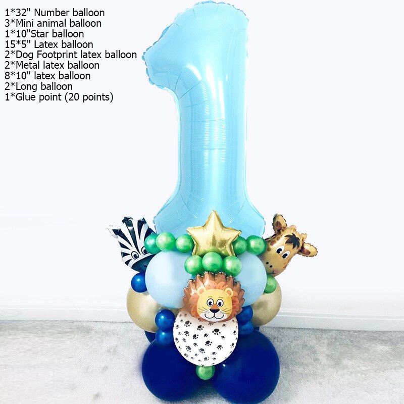 34pcs Jungle Animal Balloons Set Gold Number Zebra... – Vicedeal