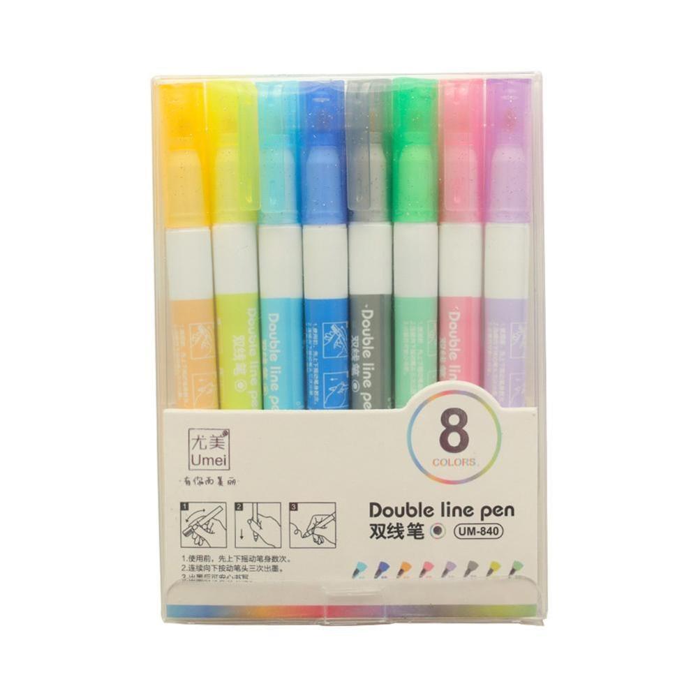 8 Colors Double Line Outline Pen Set Metallic Colo... – Grandado