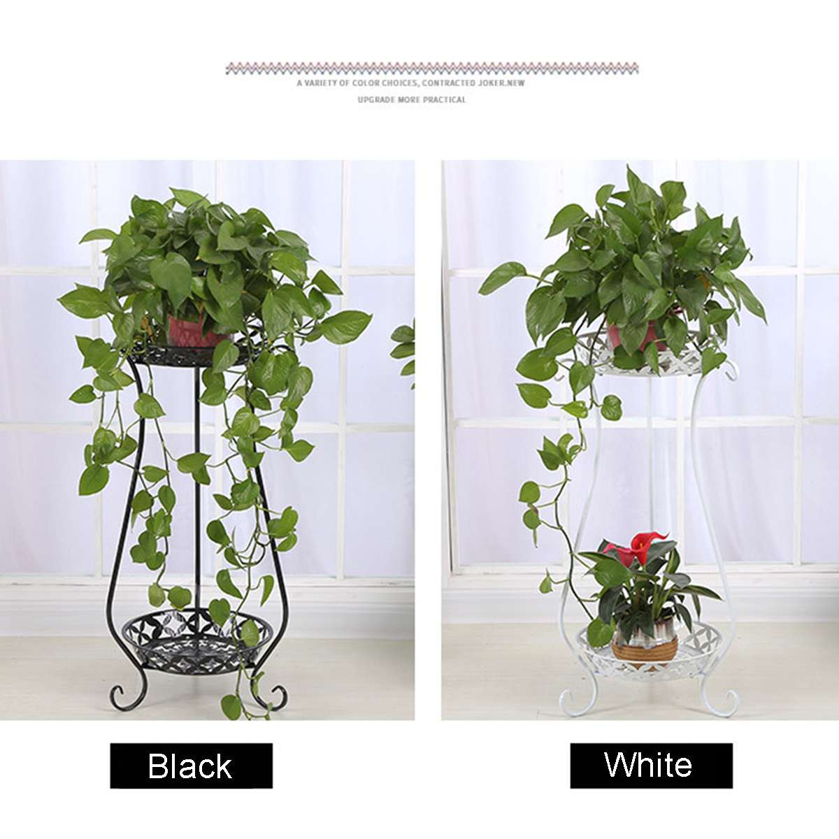 60cm 2-Tier Flower Pot Stand Metal Plant Stand Flo... – Vicedeal