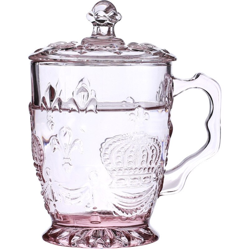 350ml embossed color crown glass mug with lid purp... – Grandado