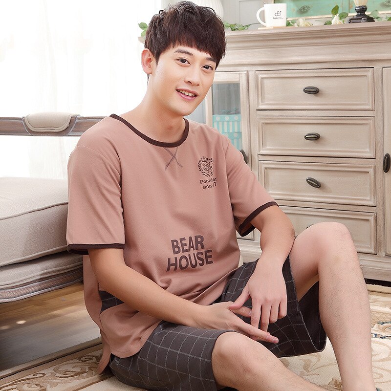 Mannen dunne mannen jeugd pyjama zomer katoen kort... – Vicedeal