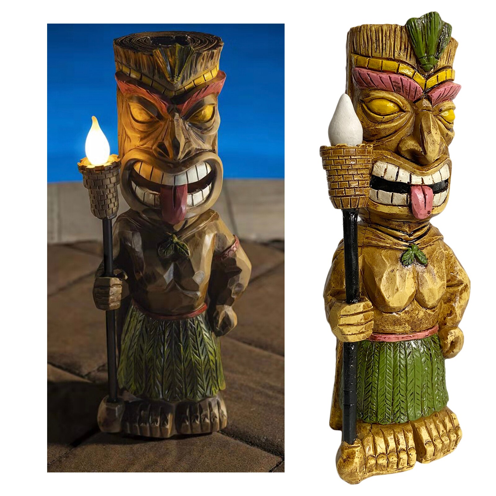 Solar Garden Statue Outdoor Decor Tiki with Torch ... – Grandado