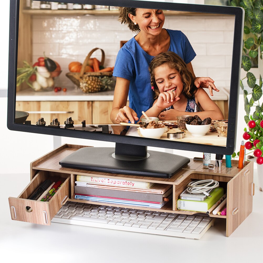 Wood Desktop PC Monitor Riser Stand Desk Organizer... – Grandado