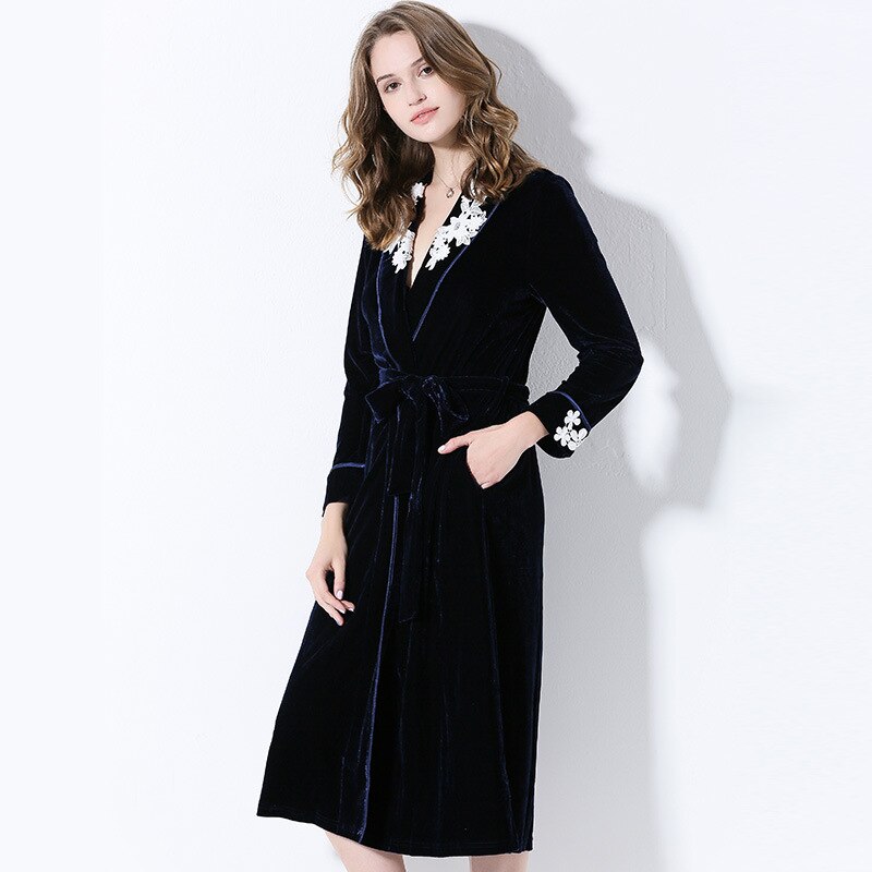 Velvet Embroidered Luxury Lace Robe For Women Long... – Vicedeal