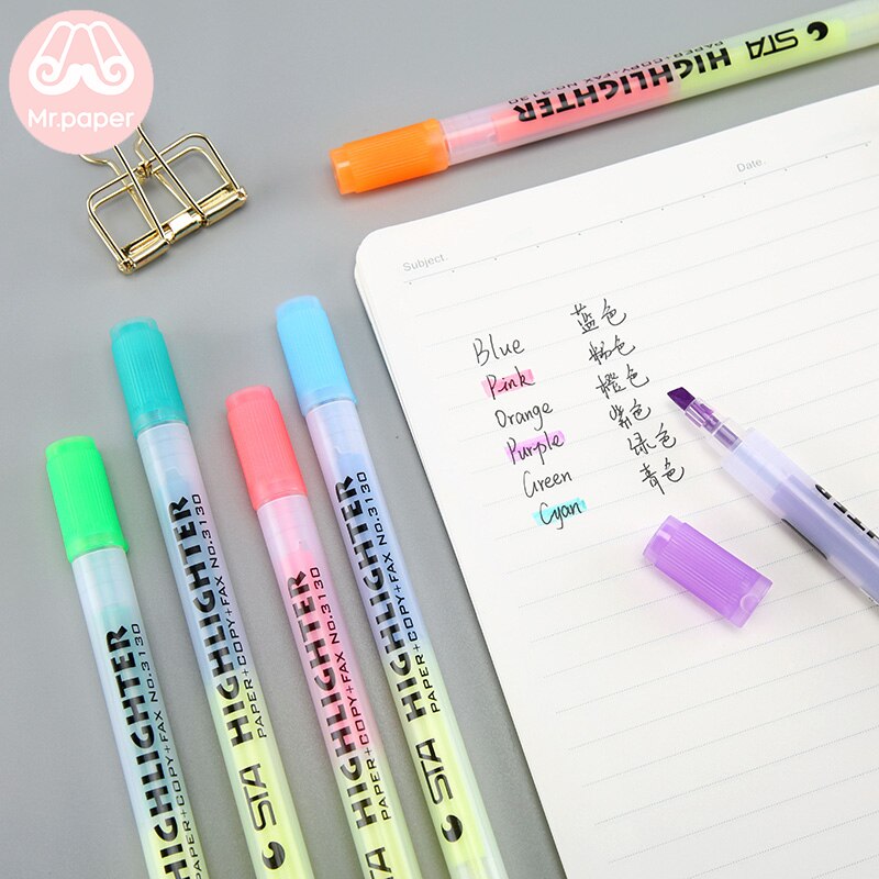 Mr Paper 8 Colors Erasable Double Head Highlighter... – Grandado