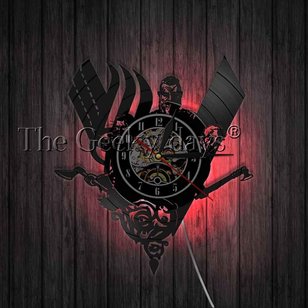 Wikinger Wanduhr Uhr Schwarz Hängen Vinyl aufzeich... – Grandado