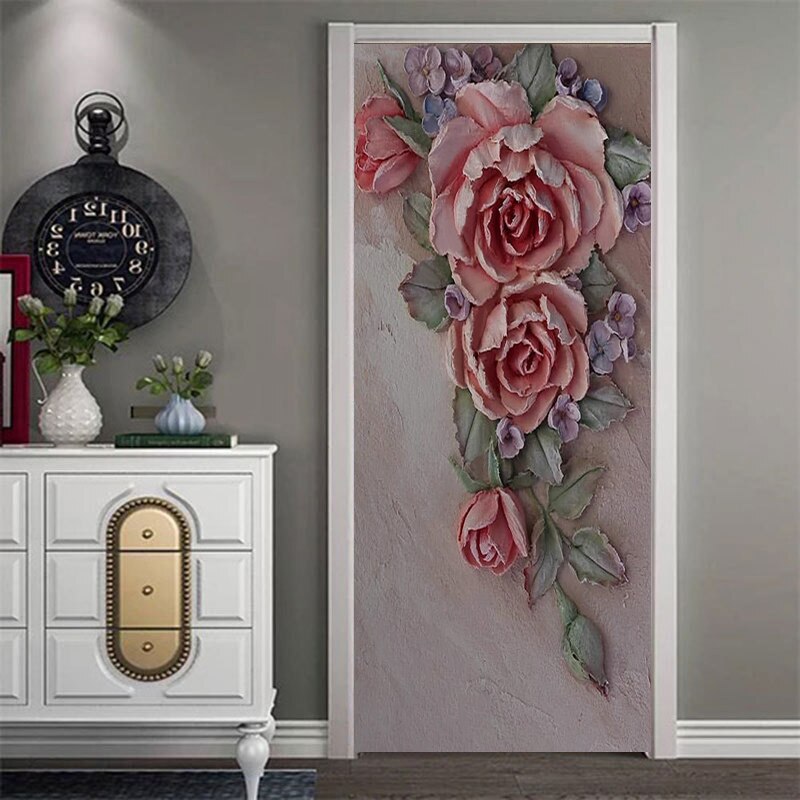 European Style 3D Embossed Rose Flowers Door Stick... – Grandado