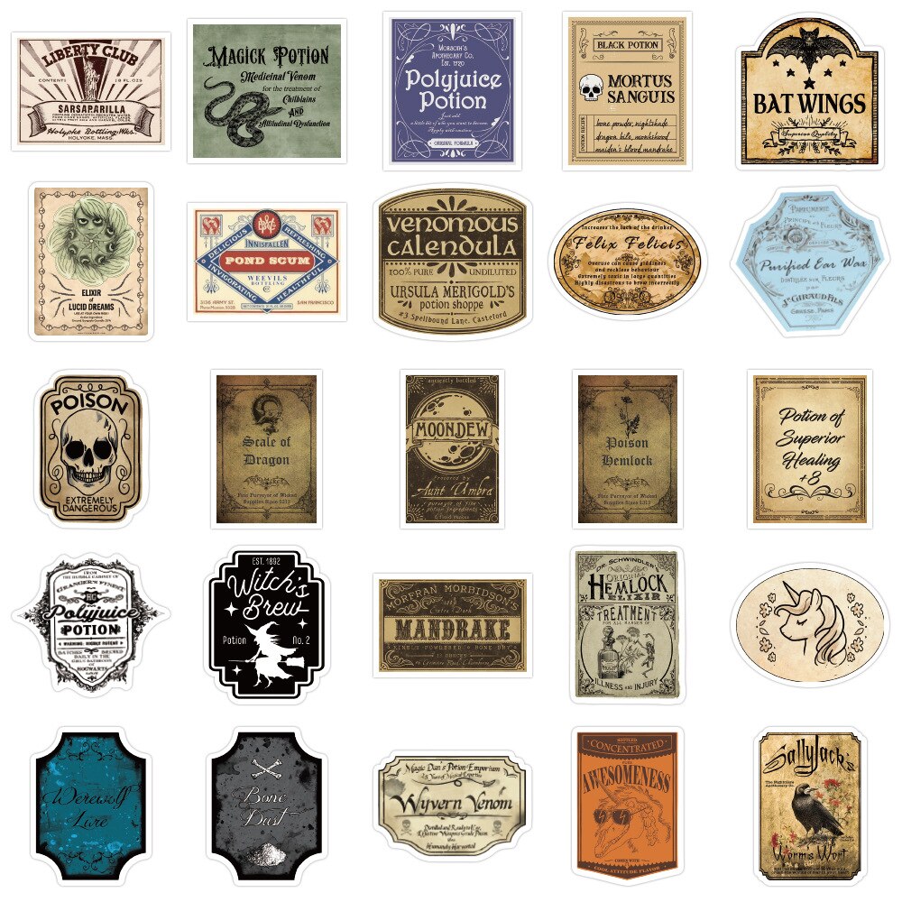 10/50pcs Potion Label Cartoon Stickers Vsco Vinyl ... – Grandado