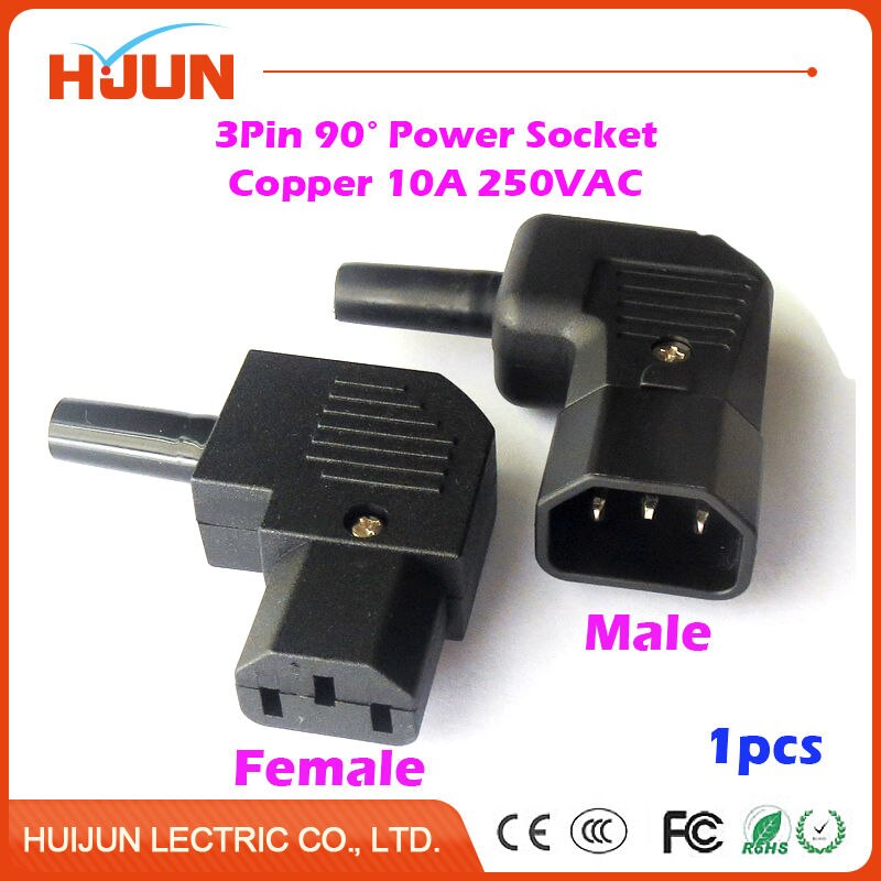 1Pcs 3 Pin Male Female 90 Right Angle Power Socket... – Grandado